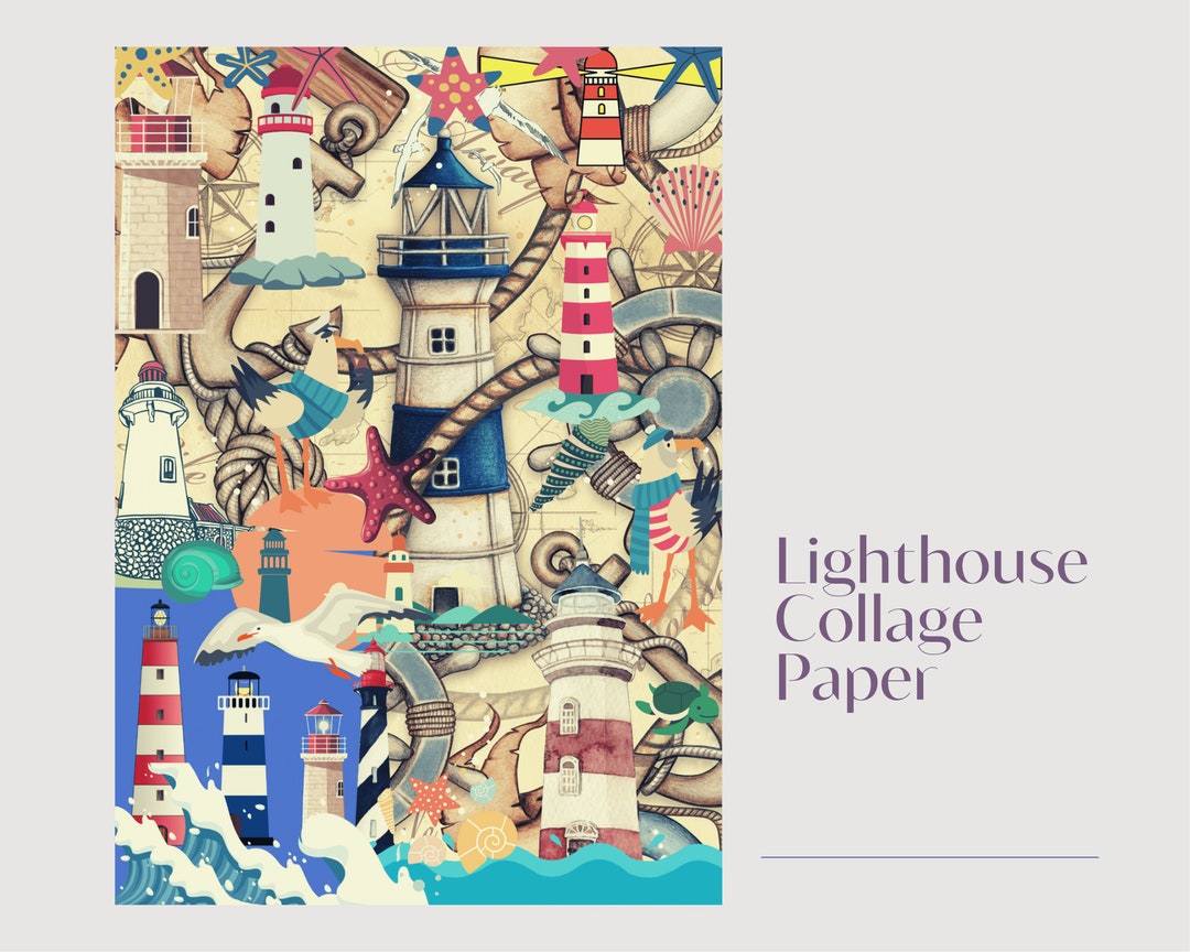 Lighthouse Collage PNG Journal Print Card Making Scrapbook - Etsy
