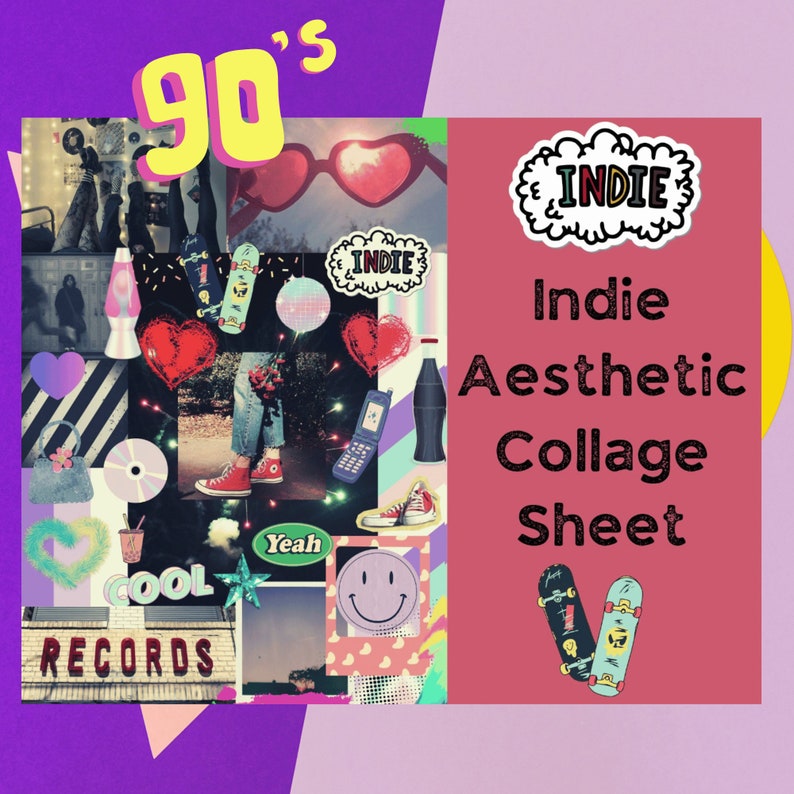Indie Collage Sheet, 90s Theme, Digital Print, DIY Craft, 90s ...