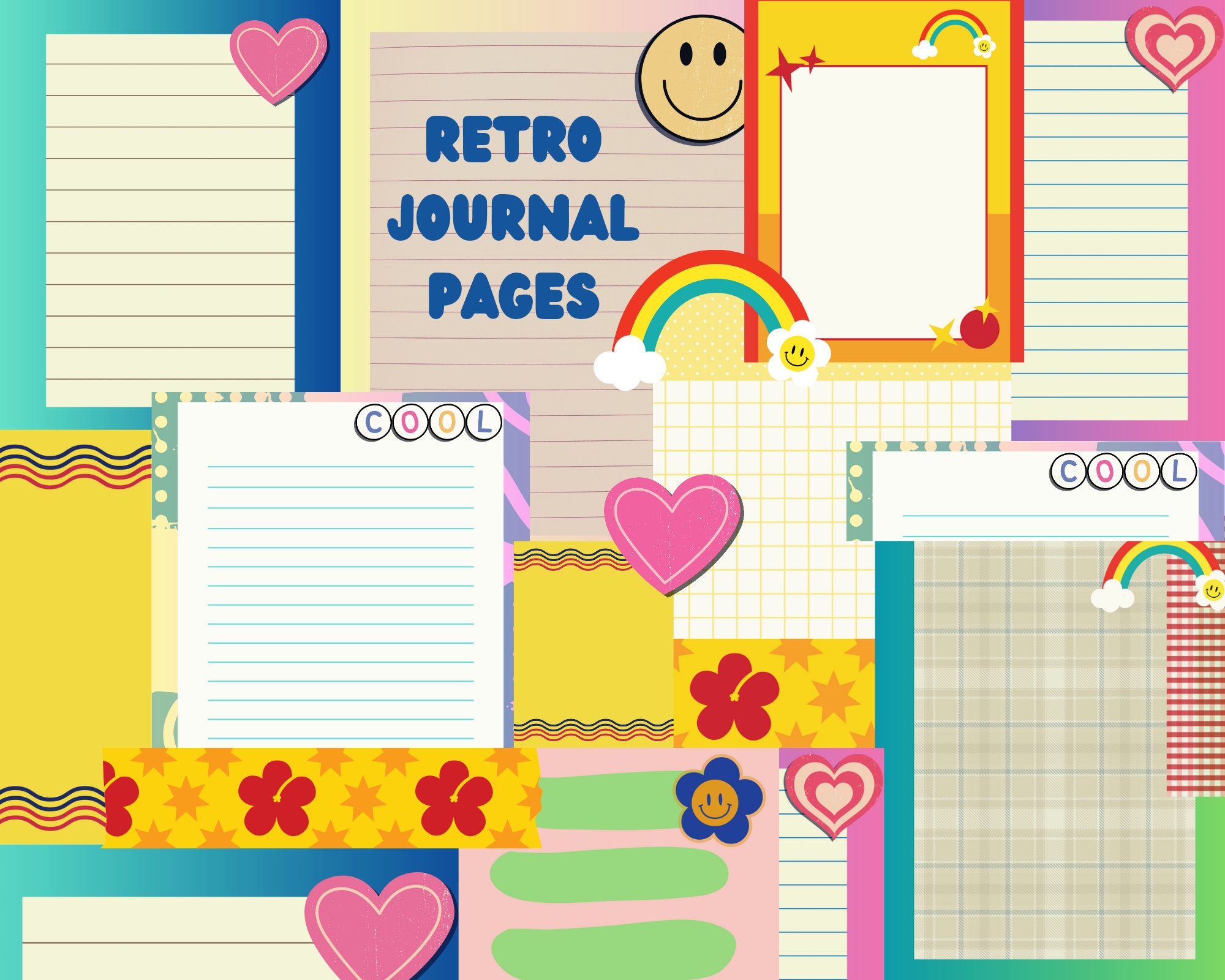 Retro Stationery, Digital Paper, Writing Set, Retro Backgrounds ...