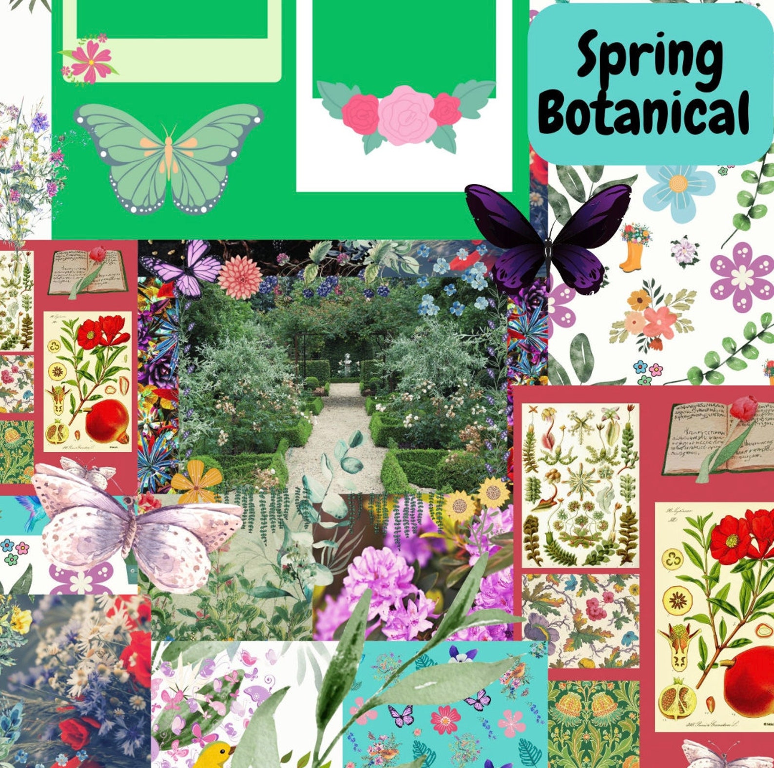 Spring Botanical Prints, Digital Paper, Backgrounds, Scrapbooking ...