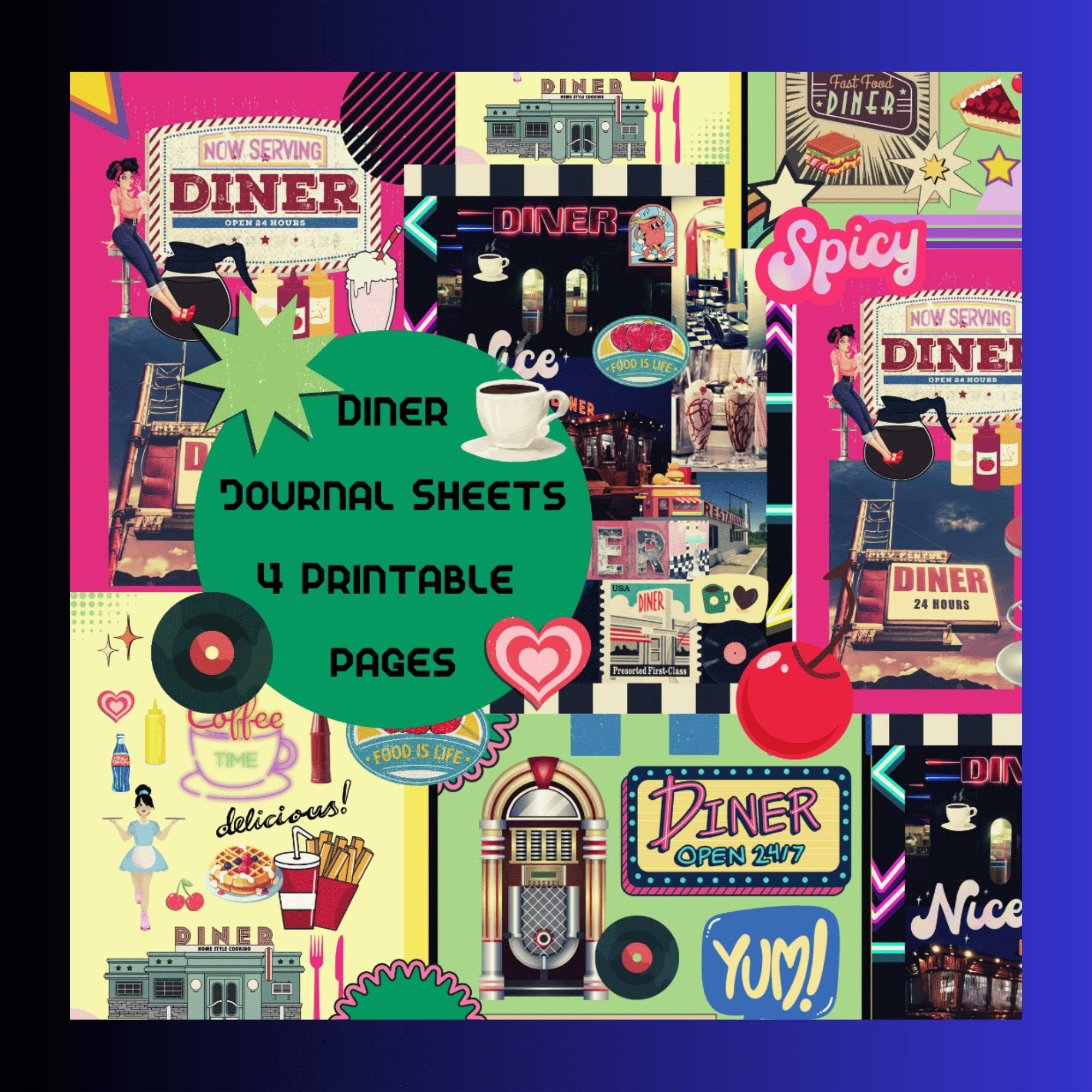 50s Retro Diner Prints, Collage Sheets, Backgrounds, Digital Paper - Etsy