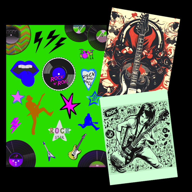 Printable Rock Star Paper, Music, Rock and Roll, Guitars, Journal Pages ...