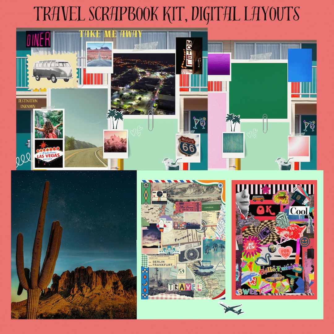 Travel Scrapbook Kit, Scrapbook Layouts, Digital Prints, Road Trip ...