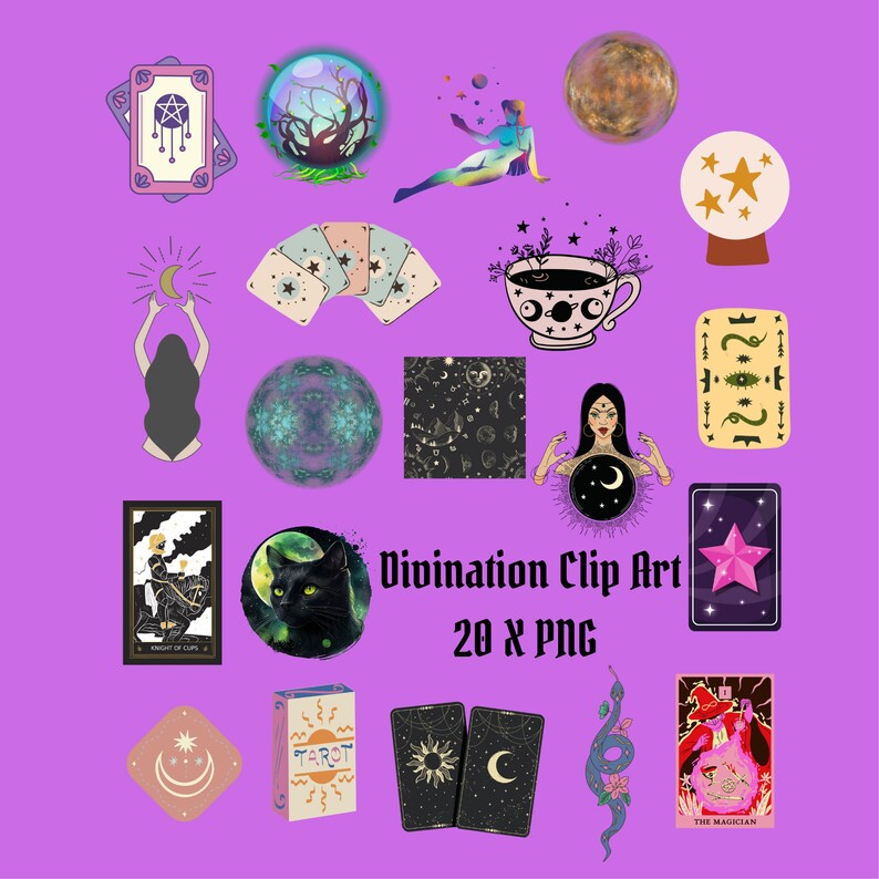 Divination Clip Art, Oracle, Tarot, DIY Stickers, Transfers, Collage ...