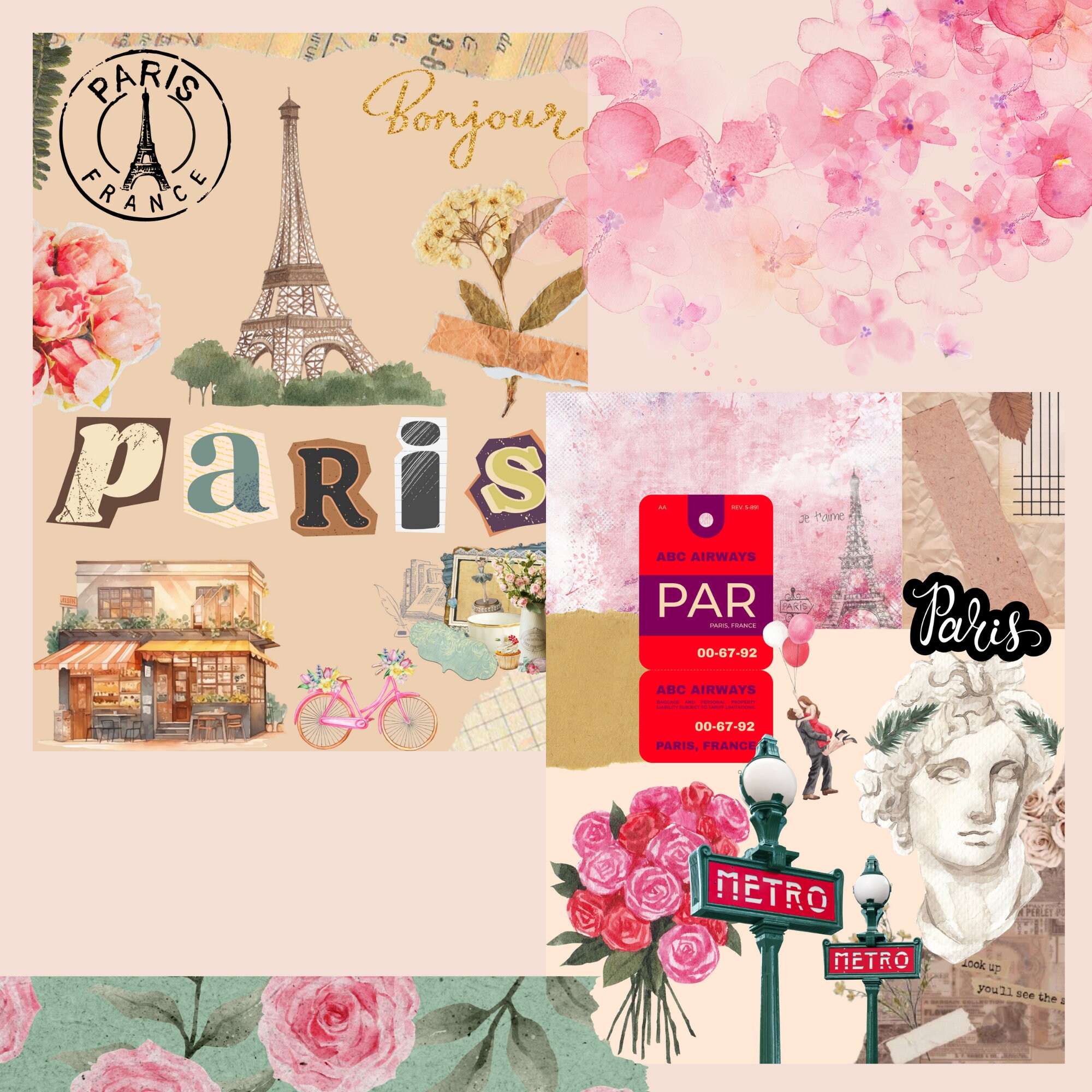Paris Journal Papers, Collage, Scrapbooking Prints, Digital French ...