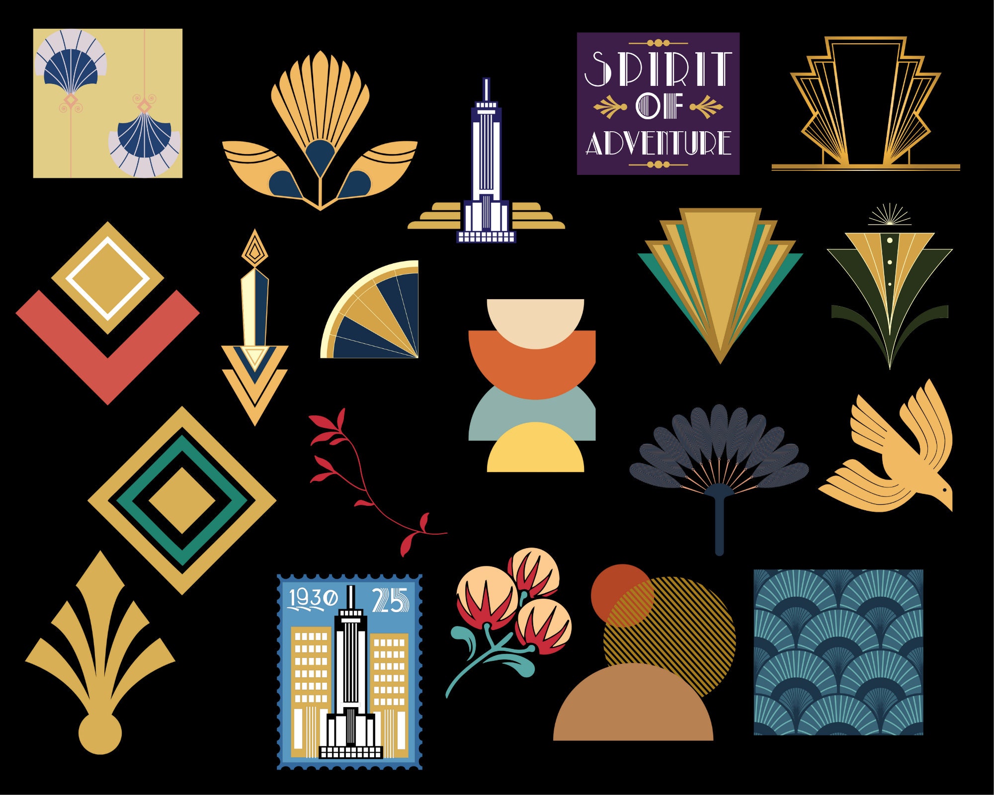 Art Deco Clip Art Set, 1920s DIY Stickers, PNG Prints, Journal Art, DIY ...