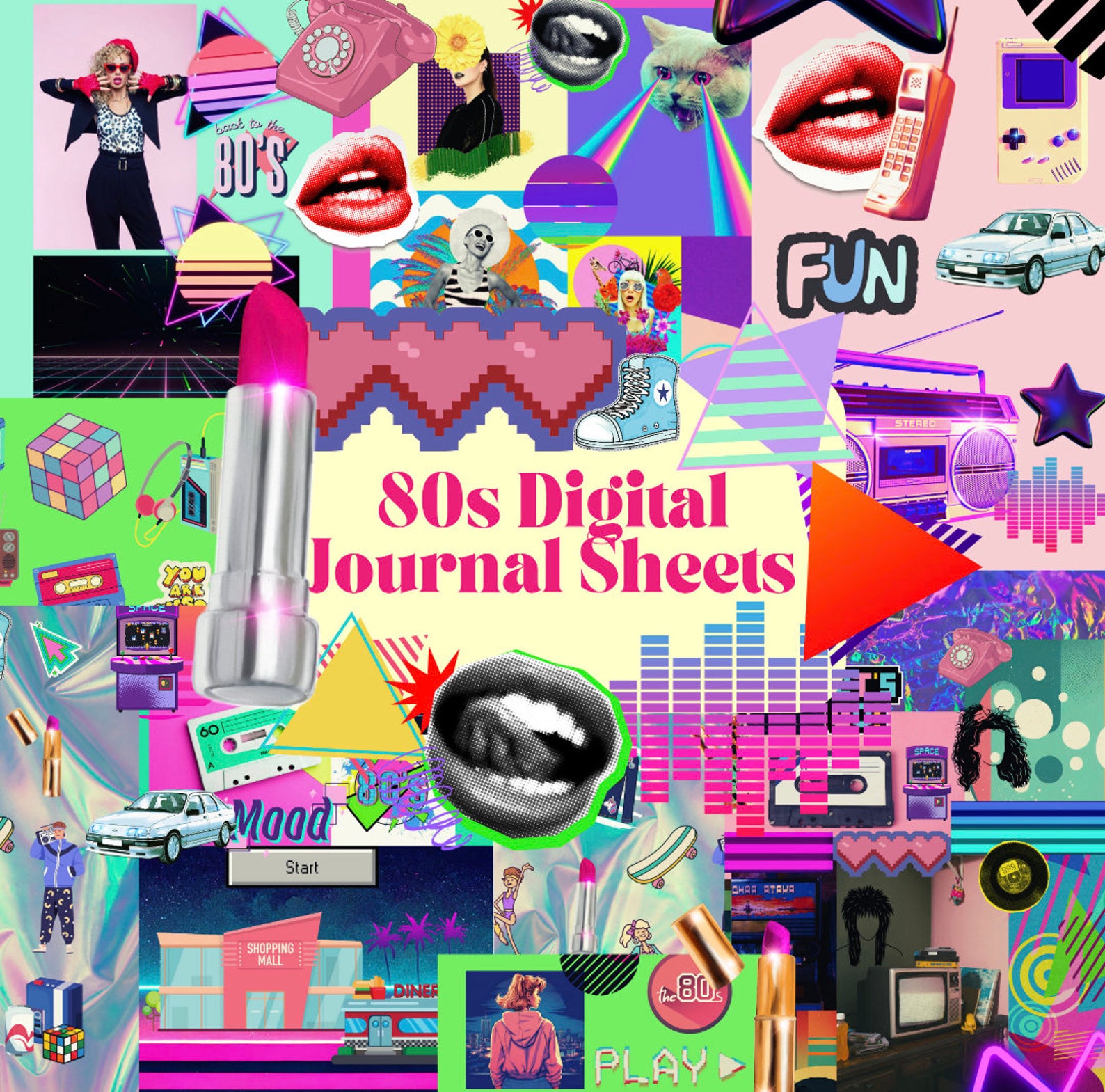 Printable 80s Scrapbook Sheets, Retro Collage, Digital Ephemera, Junk ...