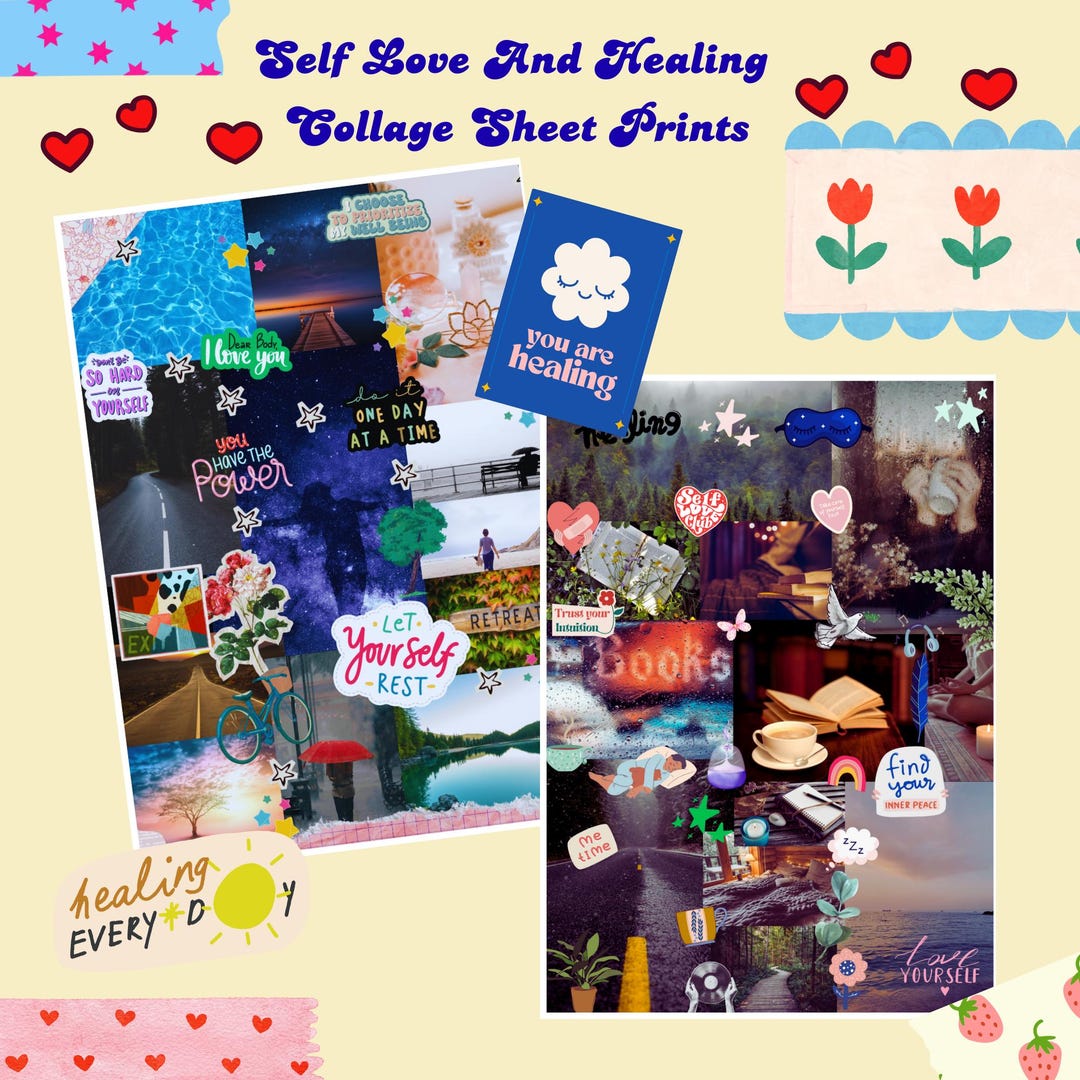 Self Care and Healing Collage Sheet Prints, Scrapbooking, Digital ...