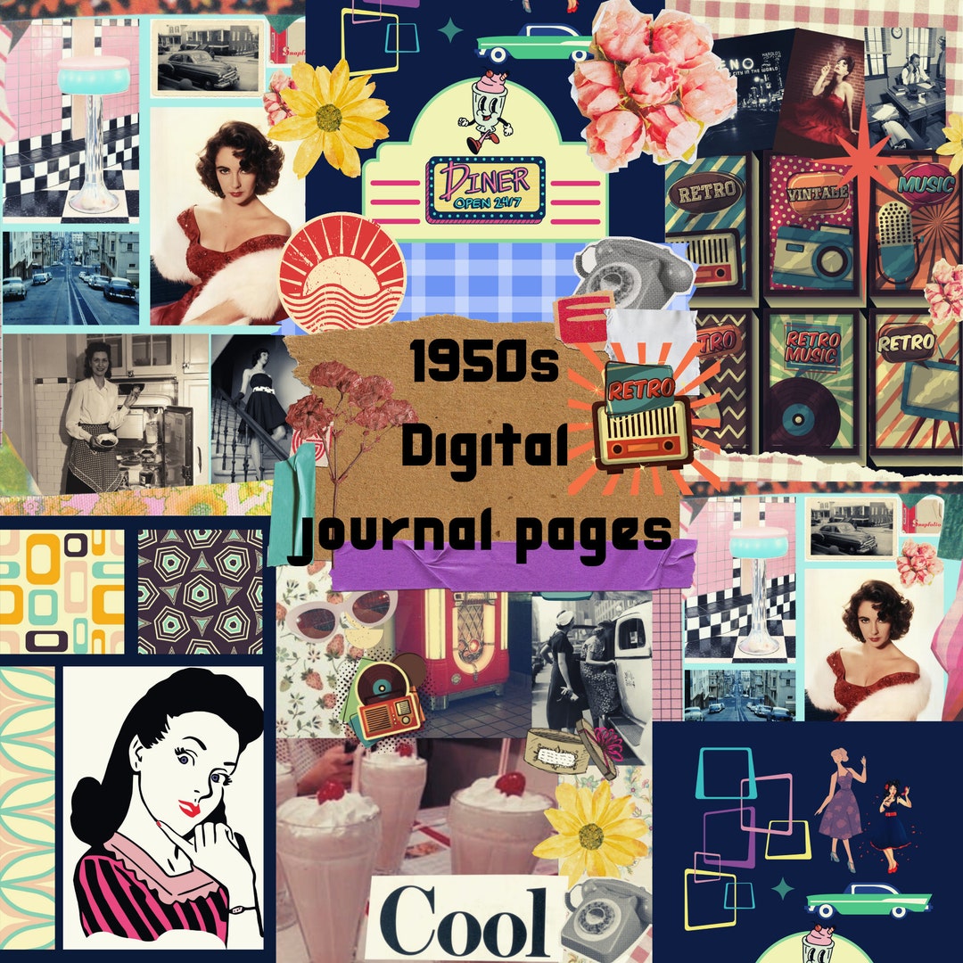 Printable 1950s Junk Journal Sheets, Collage, DIY Craft, PNG ...