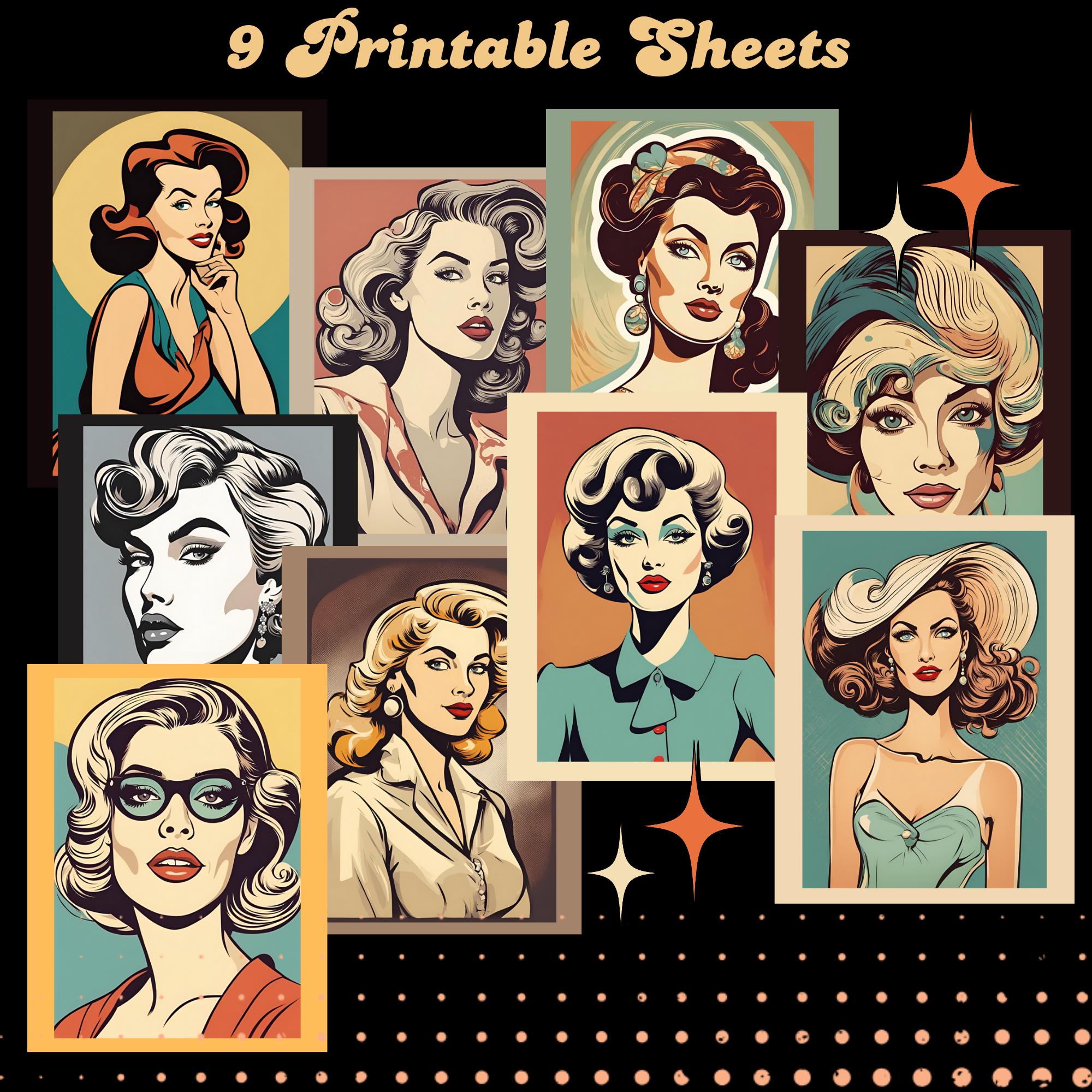 Retro Woman Digital Prints, Backgrounds, Paper, Scrapbooking, DIY Craft ...