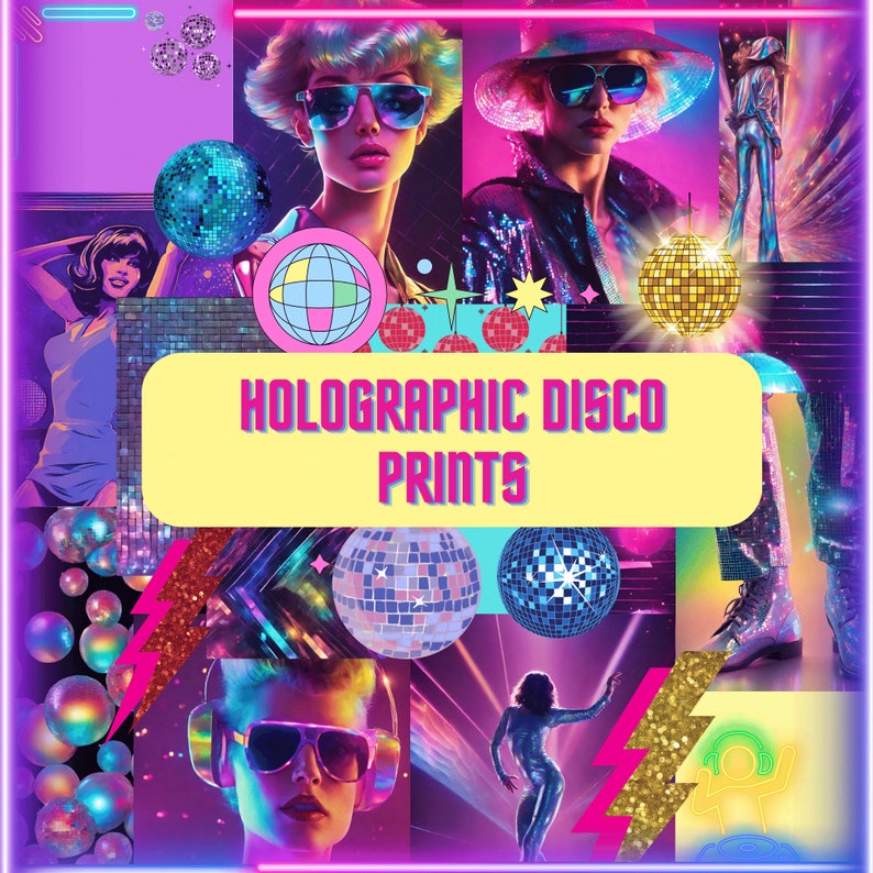 Printable Disco Sheets, Holographic, 80s Disco, Backgrounds, Digital ...