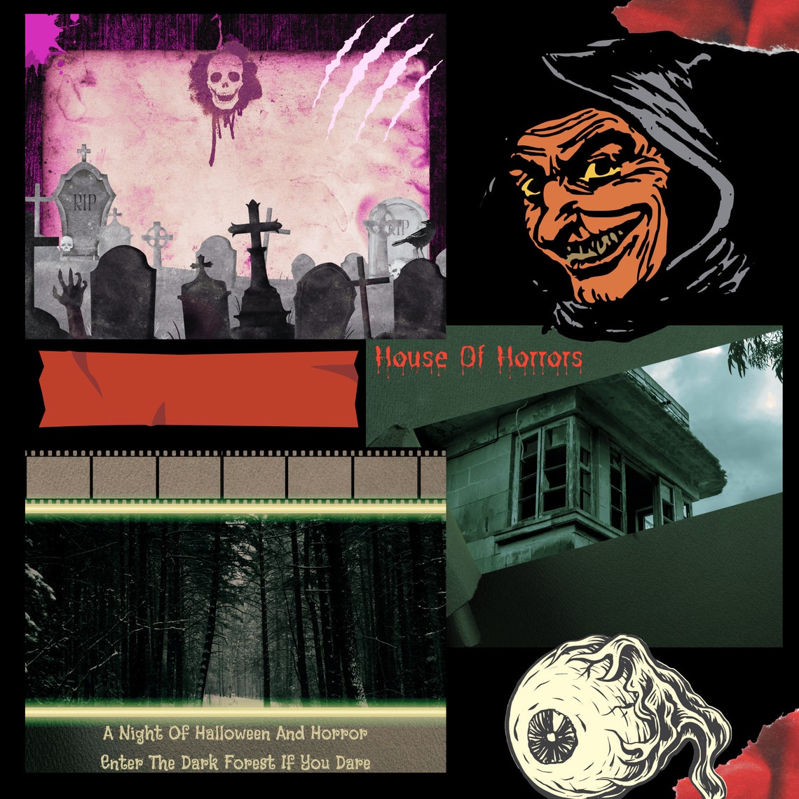 Printable Horror Halloween Scrapbook Kit, Junk Journal, Backgrounds ...