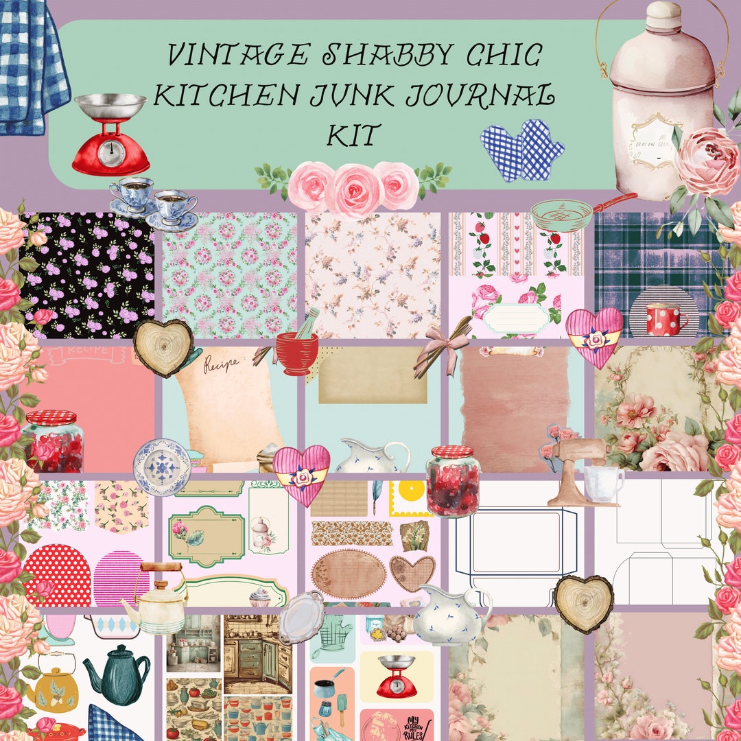 Vintage Shabby Chic Junk Journal Kit, Retro Kitchen Ephemera, Digital ...