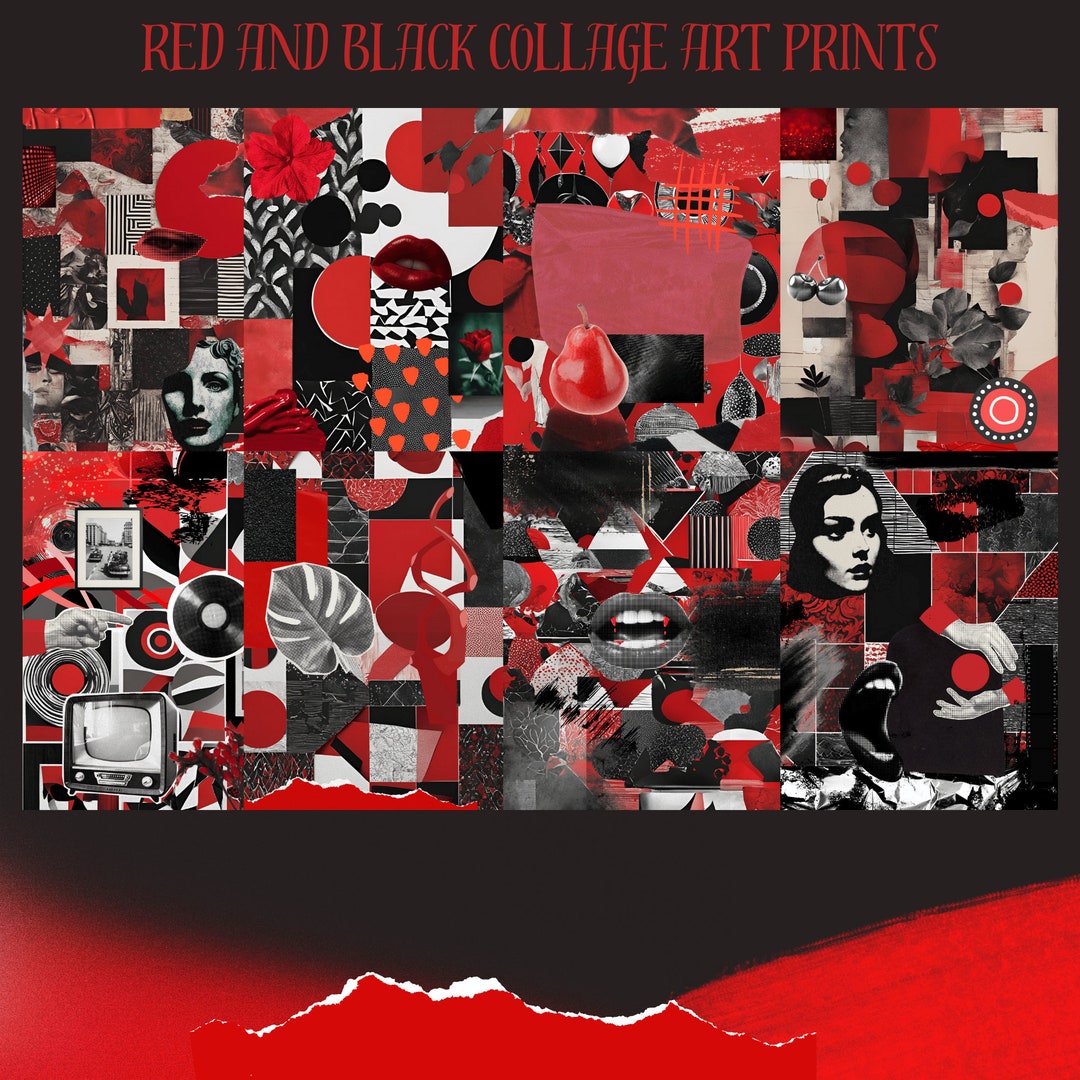 Red and Black Collage Art PNG Prints, Abstract Paper, Scrapbooking ...