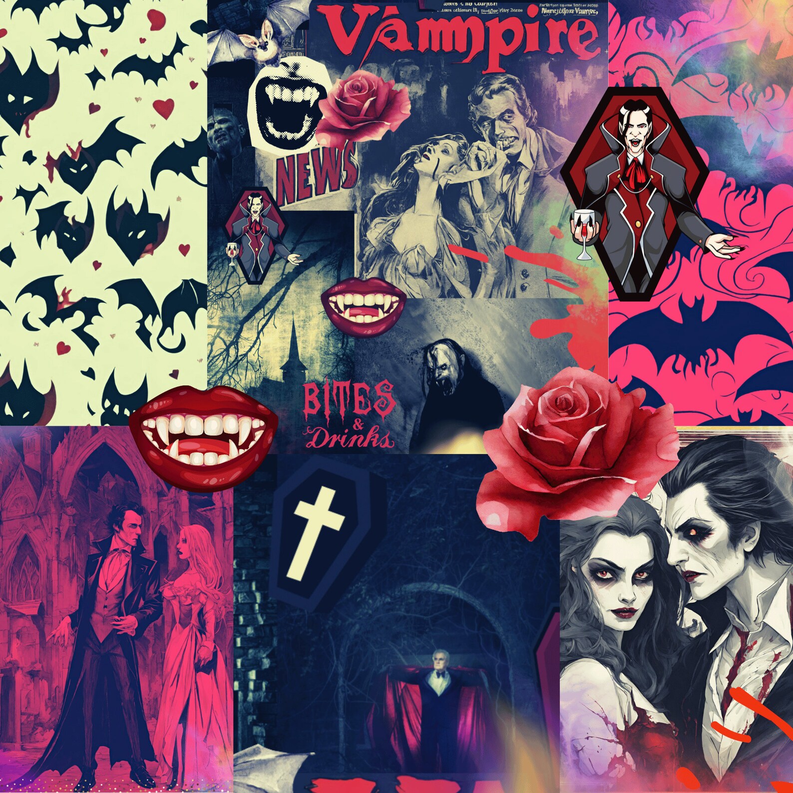 Vintage Vampire Journal Papers, Digital Prints, Backgrounds, Halloween ...