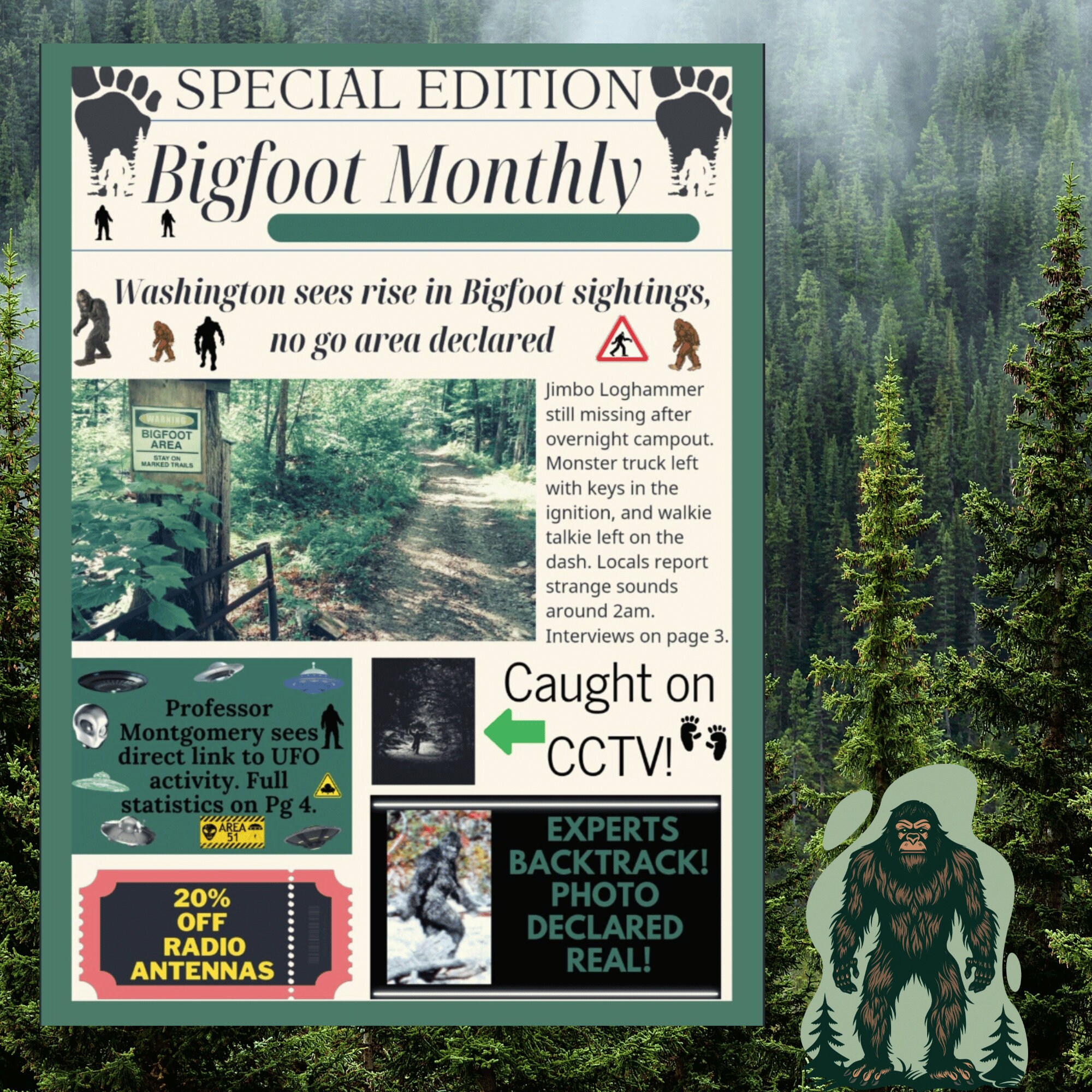 Bigfoot Front Page News, Digital Paper, Journal Print - Etsy