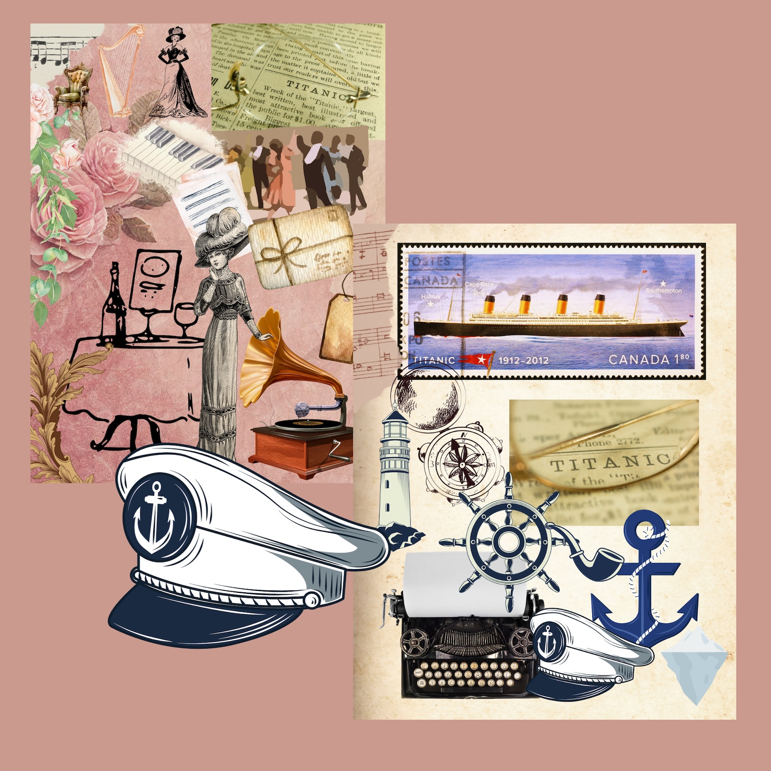 Titanic Themed Collage Papers, Digital Prints, Scrapbook Pages, Junk ...