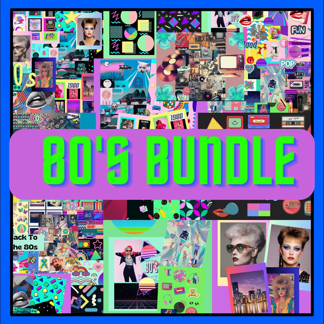 1980s Digital Craft Kit, 80s Backgrounds, Retro Collage Sheets ...