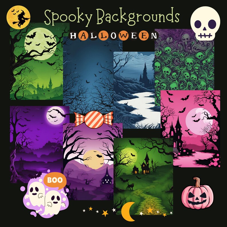 Spooky Backgrounds, Halloween PNG, Scrapbooking, DIY Craft, Digital ...