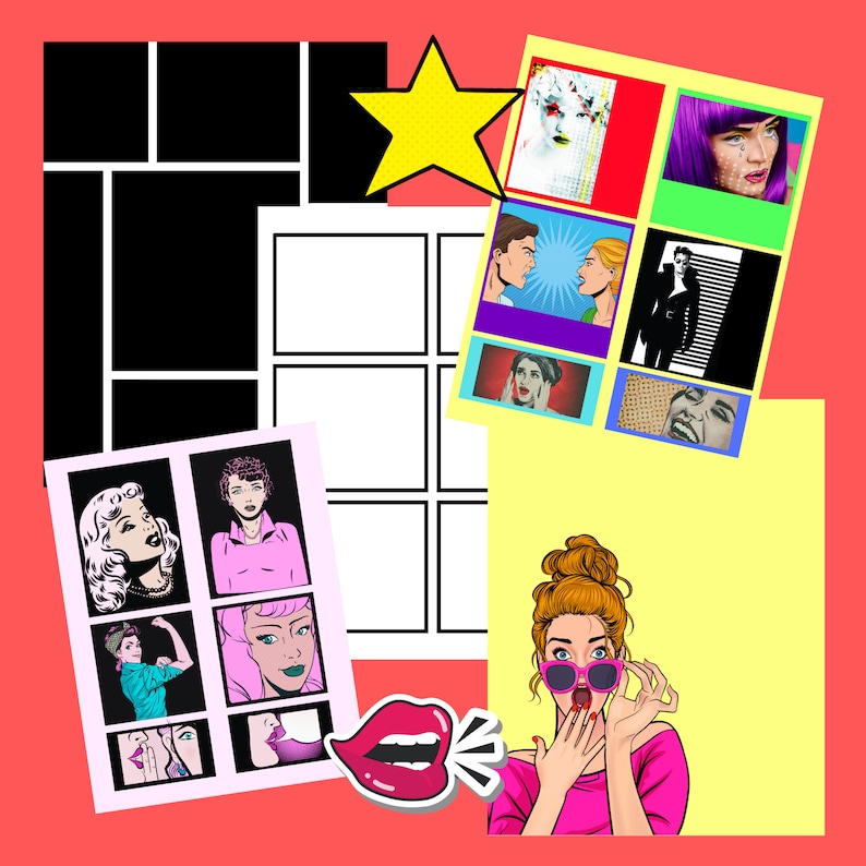 Pop Art Comic Templates, Digital Download Prints, DIY Craft, Journaling ...