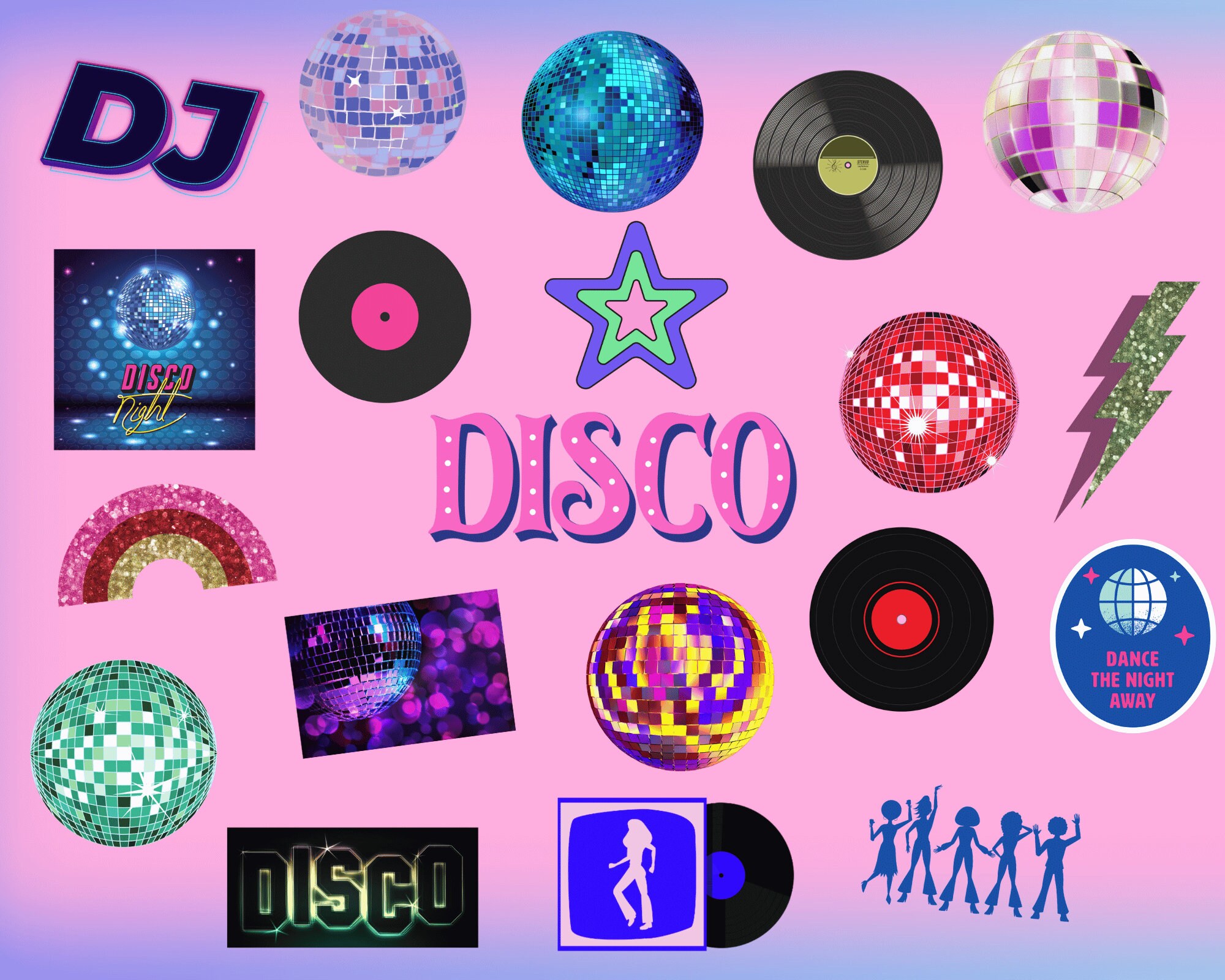 Disco Clip Art, Digital Disco Prints, Wall Art, Clip Art, Scrapbooking ...