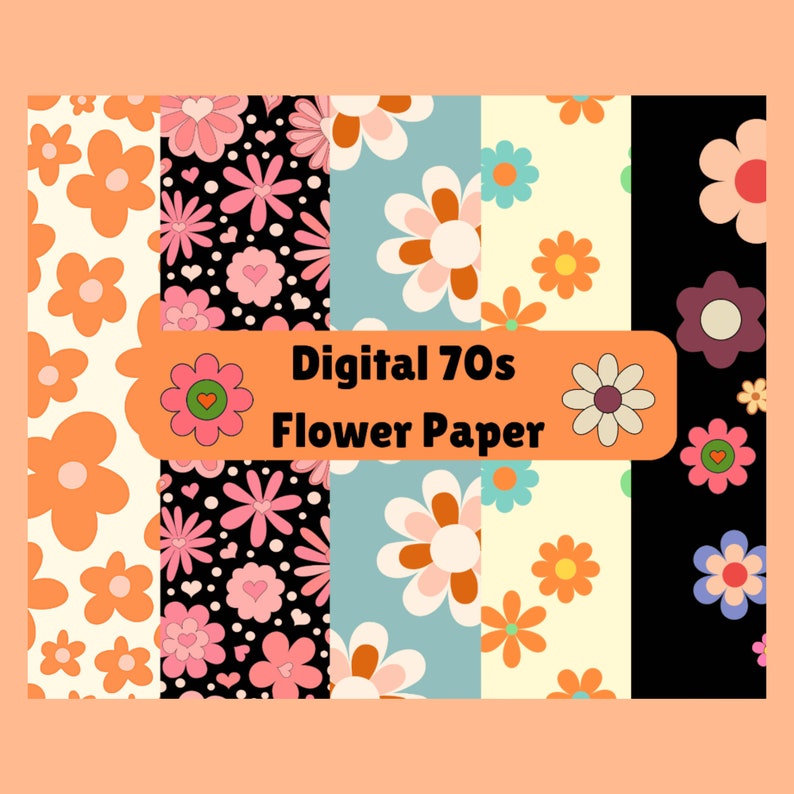70s Flower Paper Prints, Groovy, Patterns, PNG - Etsy