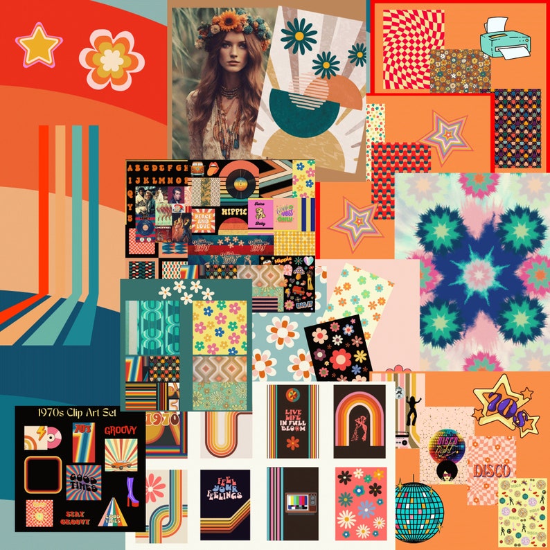 1970s Printable Scrapbooking, Junk Journal, DIY Craft, PNG Prints ...
