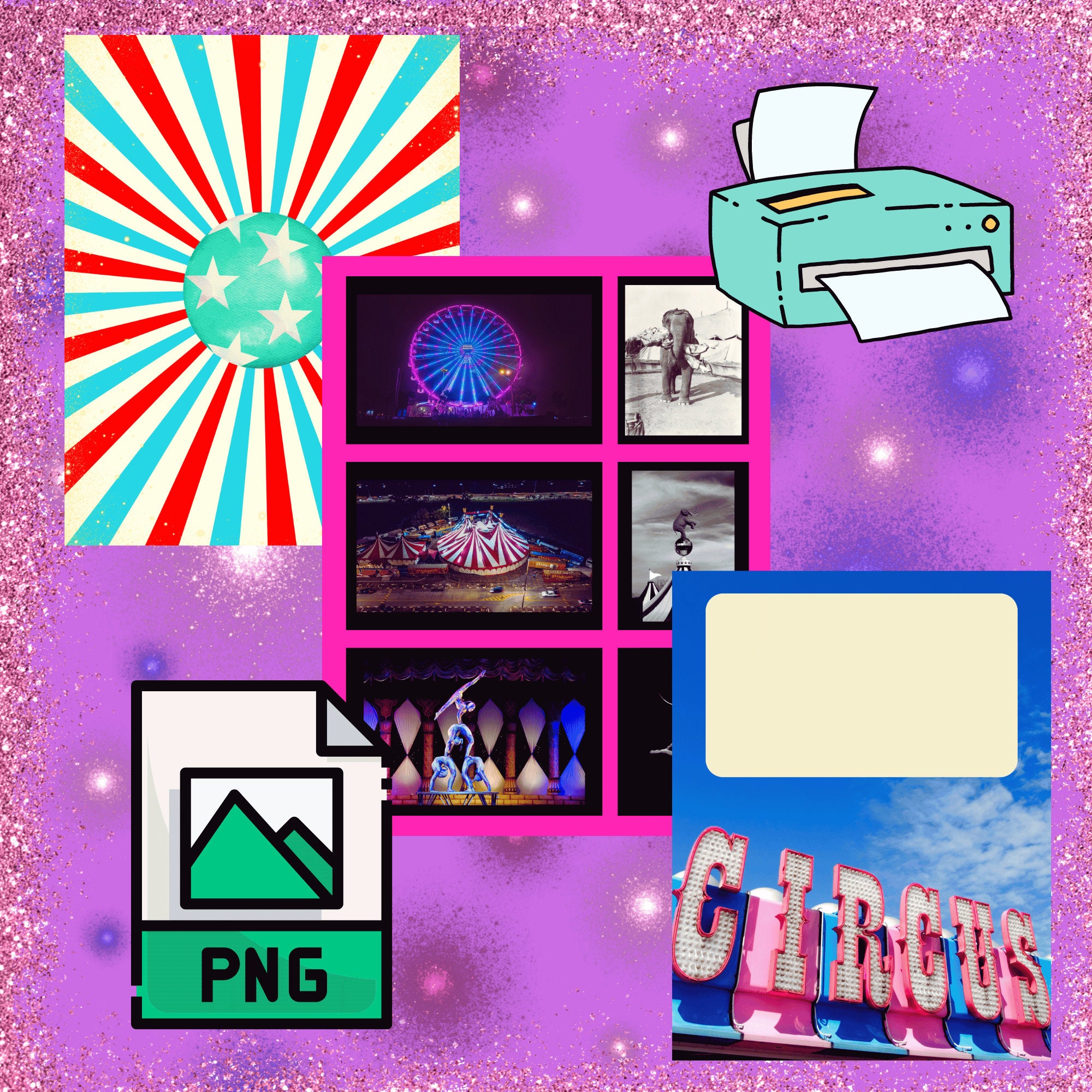 Circus Prints, Digital Download, Carnival, Journal Sheets, Scrapbooking ...