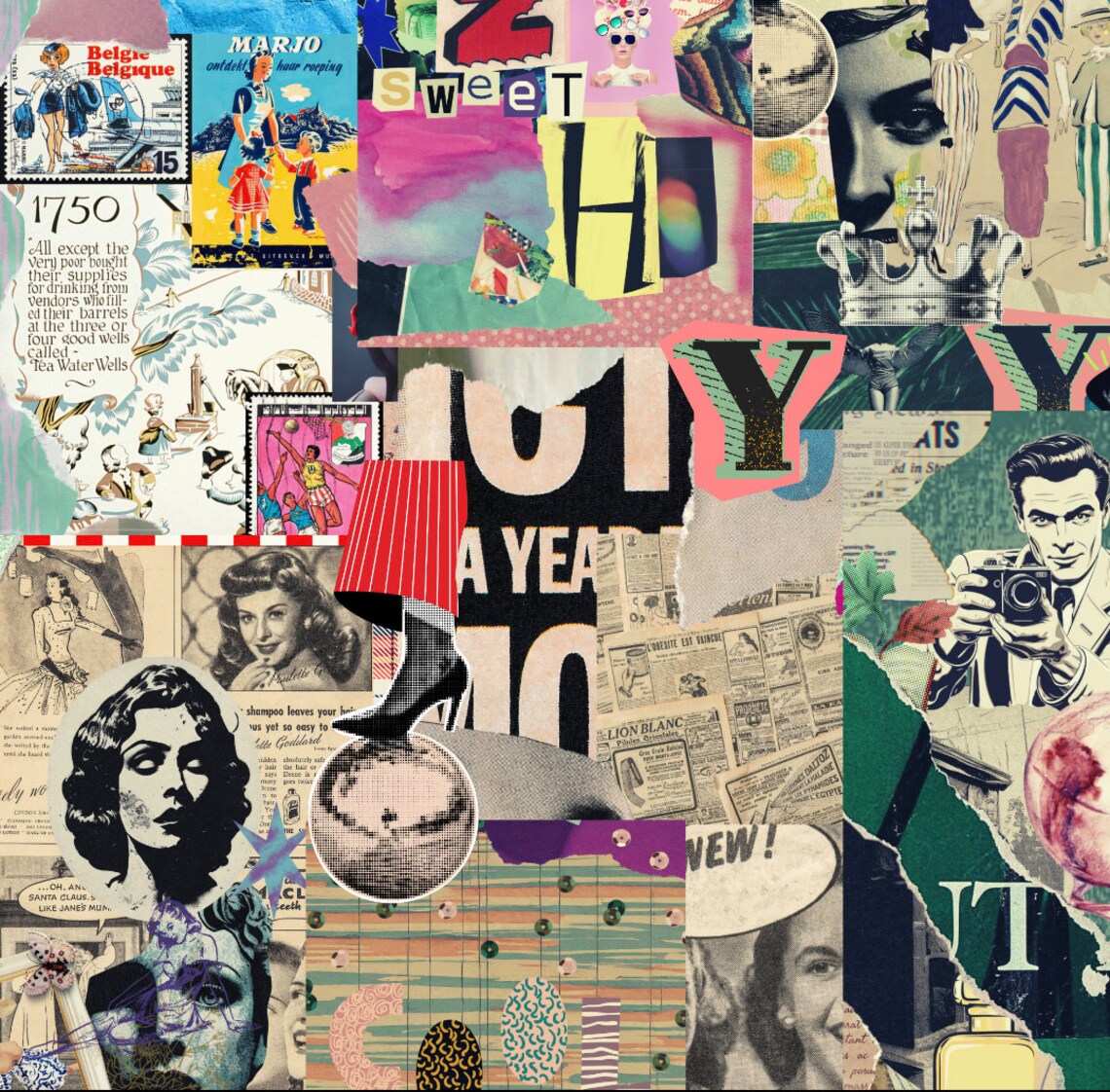 Printable Retro Magazine Collage Paper, Digital Download, Journaling - Etsy