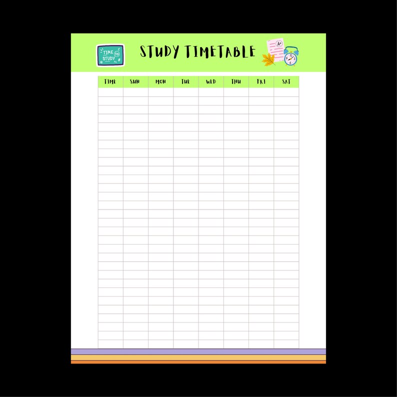 Study Timetable Template, Digital Planner, PNG Print - Etsy