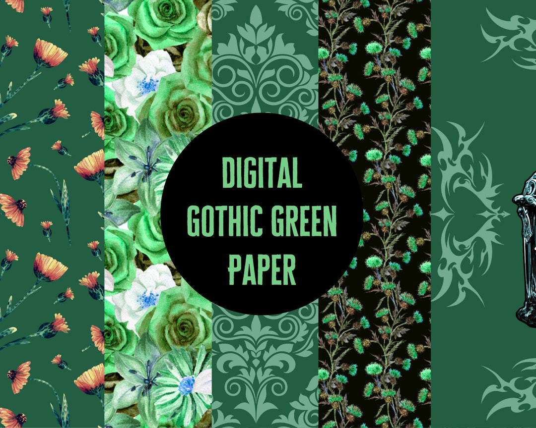 Gothic Green Background Prints, Digital Paper, Green Patterned ...