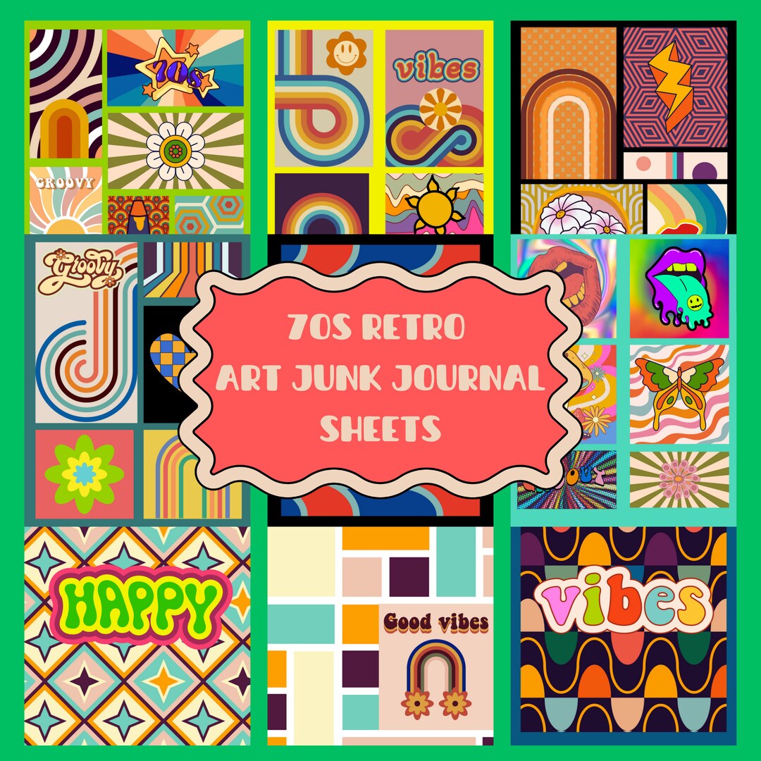 1970s Digital Junk Journal Kit, Collage Sheets, DIY Ephemera, Digital ...