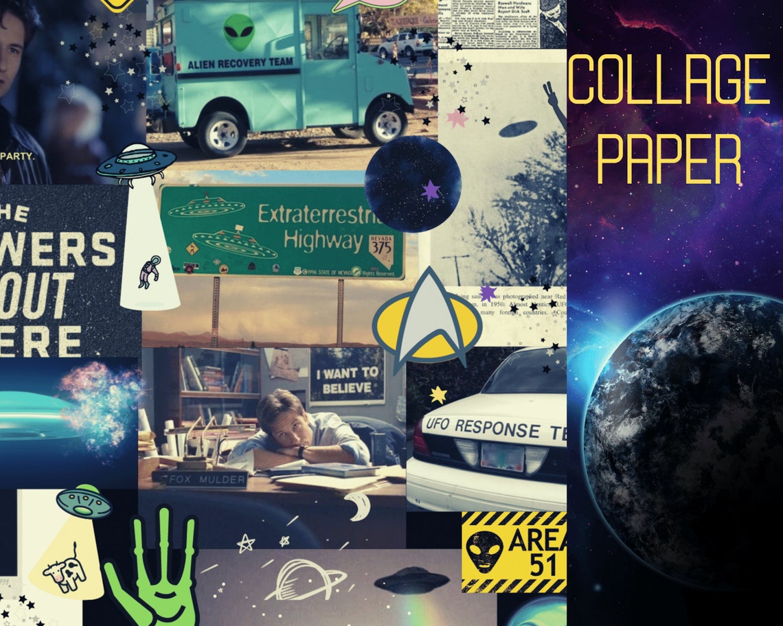 UFO Printable Scrapbook Paper, Alien Collage Sheet, Digital Scrapbook ...