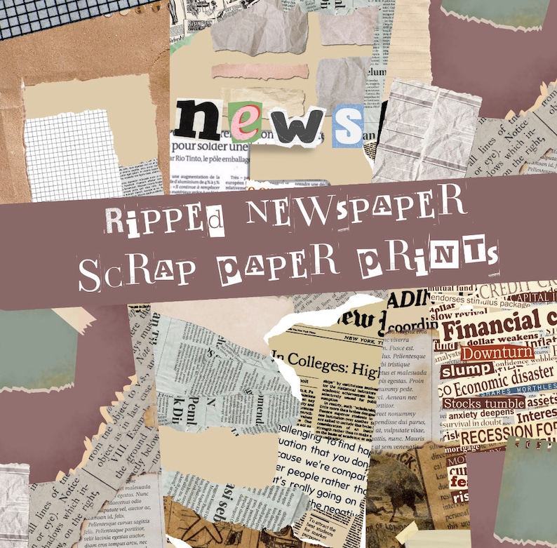 Ripped Newspaper Scrap Paper Prints, Scrapbooking, Backgrounds, Digital ...