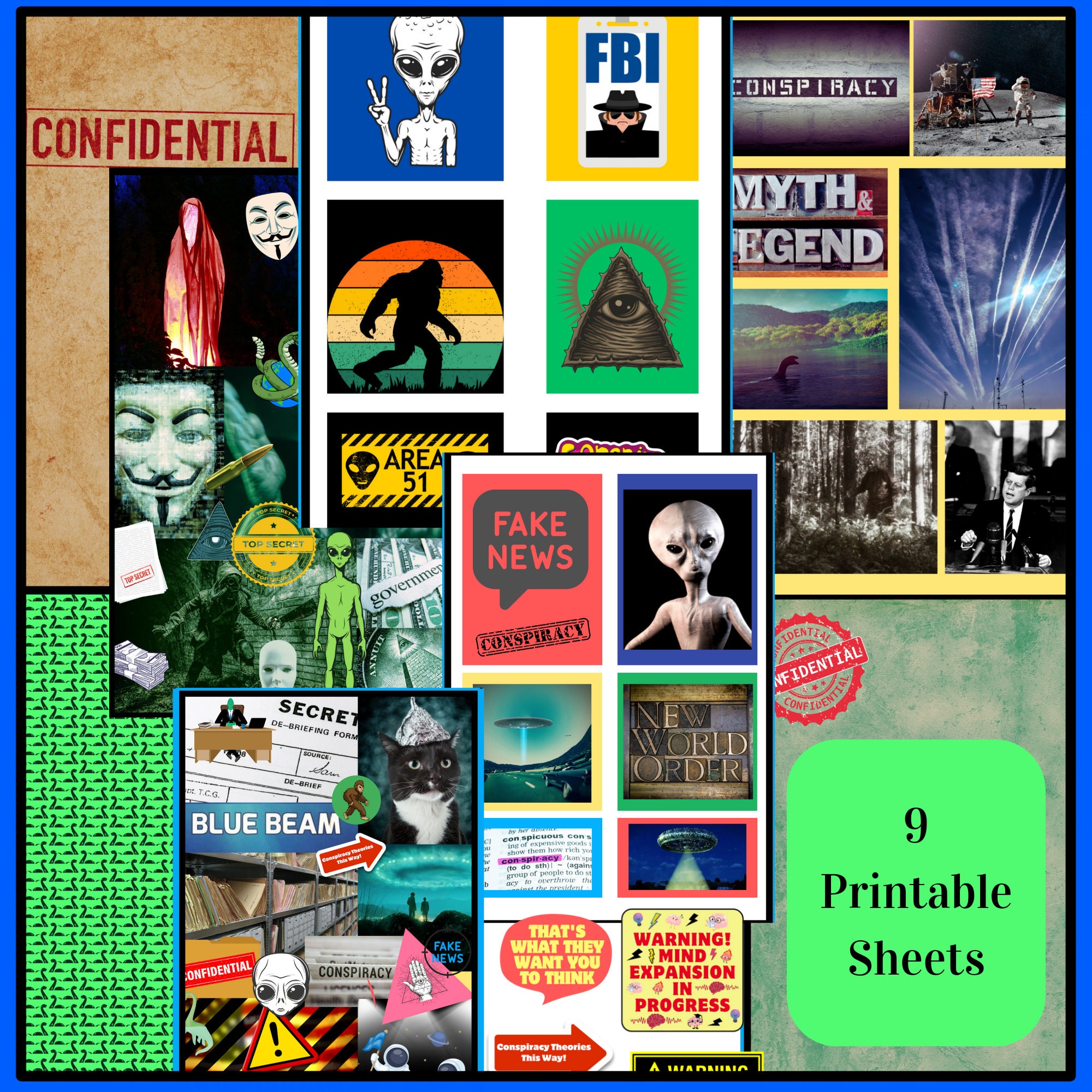 Conspiracy Files, Digital Junk Journal Kit, DIY Ephemera, Collage ...