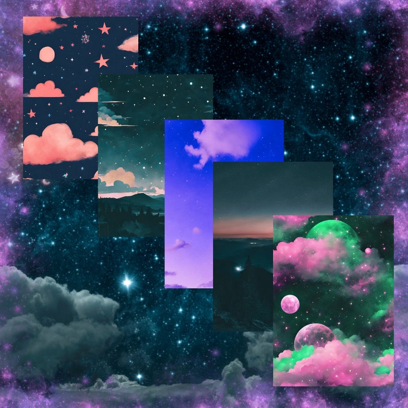 Printable Night Sky Sheets, Digital Paper, Scrapbooking, Journal Pages ...