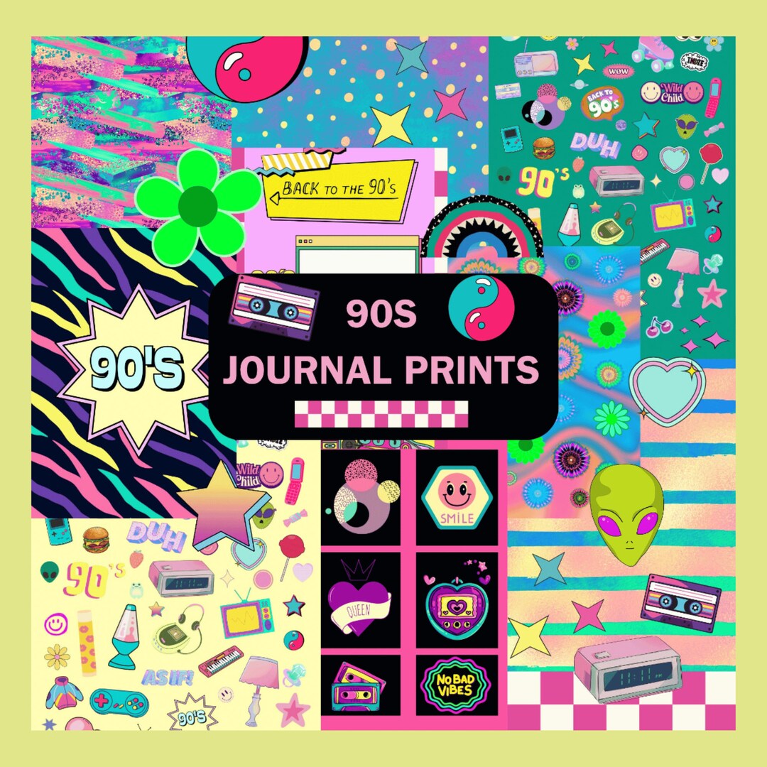 90s Digital Junk Journal Kit, Background Paper, Retro Theme, Digital ...