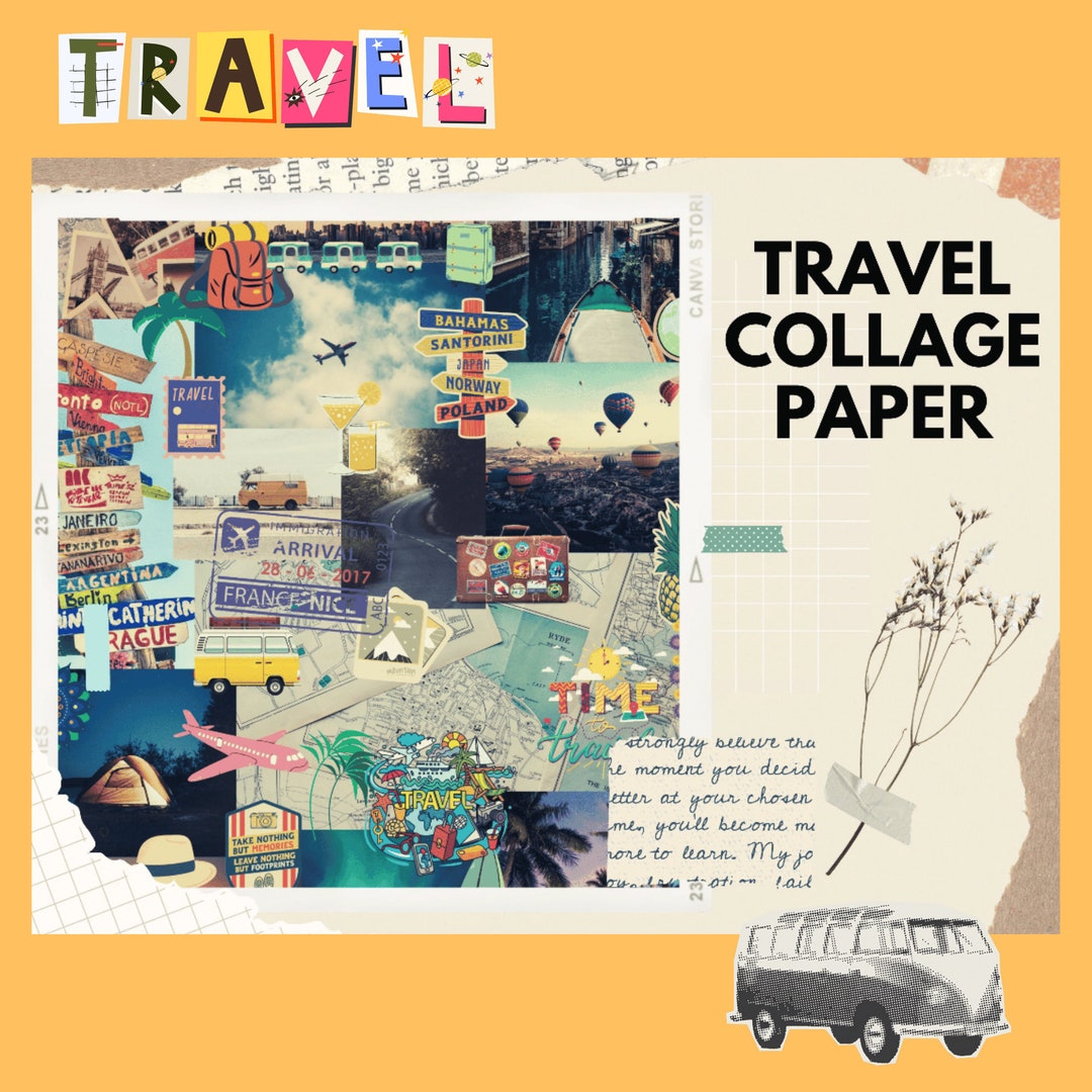 Travel Collage Sheet, Digital Print, Journal Page, DIY Craft, Travel ...