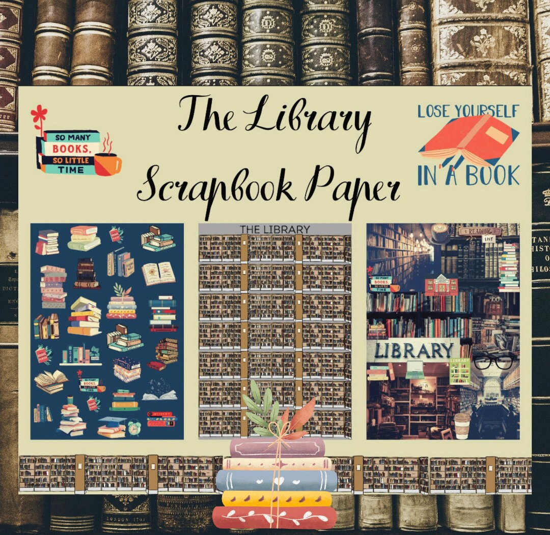 Library Collage Sheets, Backgrounds, Scrapbooking, DIY Craft, Digital ...