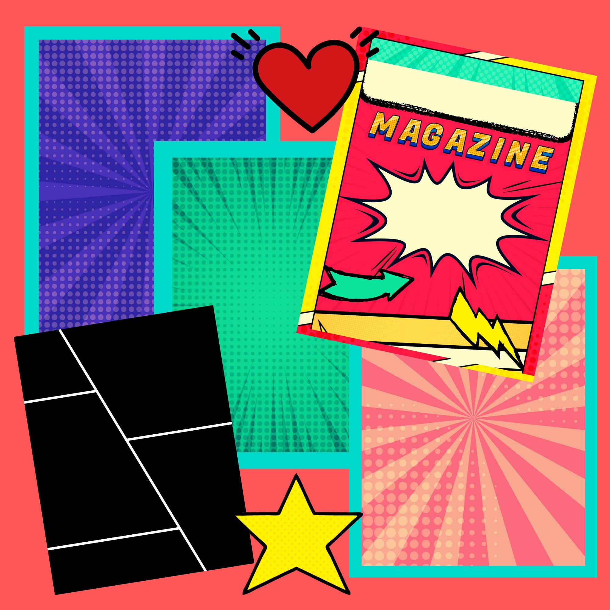 Pop Art Comic Templates, Digital Download Prints, DIY Craft, Journaling ...