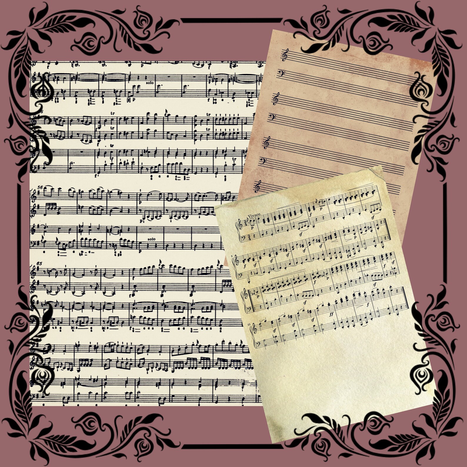 Vintage Sheet Music Backgrounds Digital Paper, Collage Sheets, Journal ...