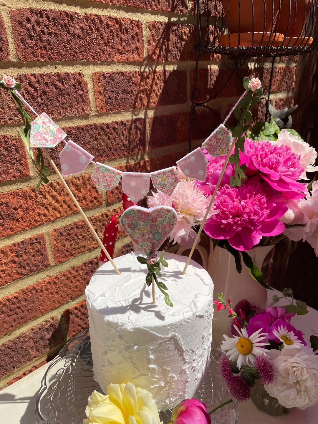 Liberty Bunting, Heart Personalised Cake Topper Set - Etsy