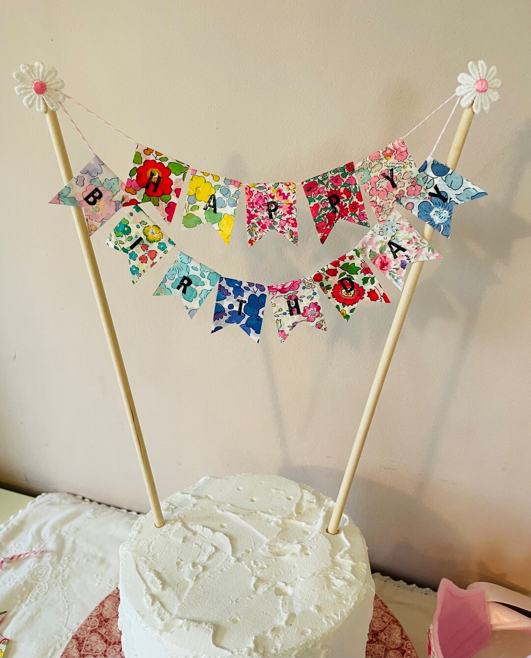 Liberty Rainbow Happy Birthday Cake Bunting- Birthday Cake Decoration ...