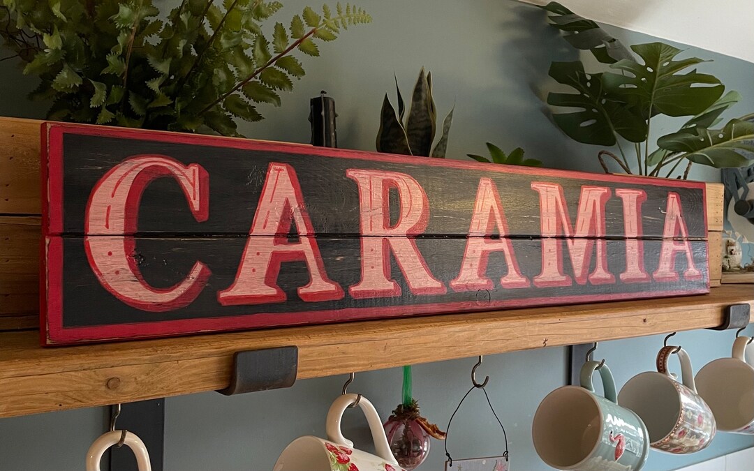 Large Hand Painted Wooden CARAMIA Sign. Vintage / Retro / Marquee - Etsy