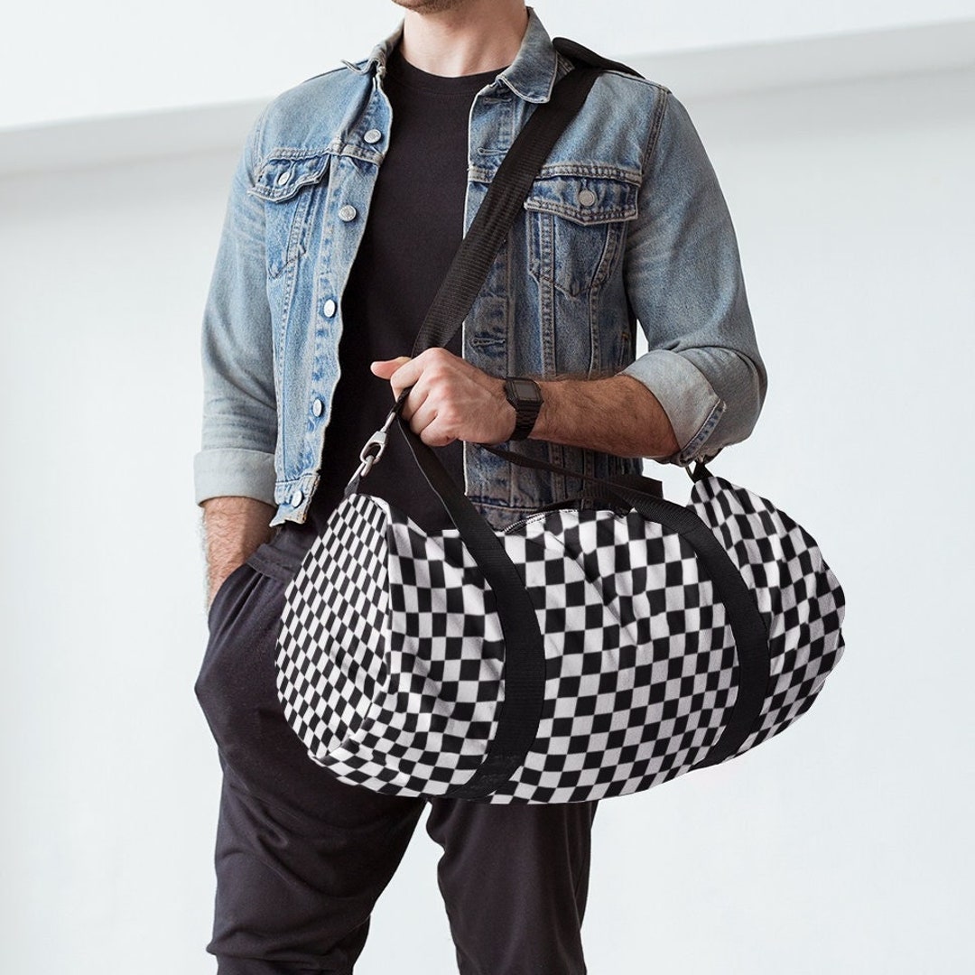 Checkered/racing/black and White Checkered Duffel Bag - Etsy