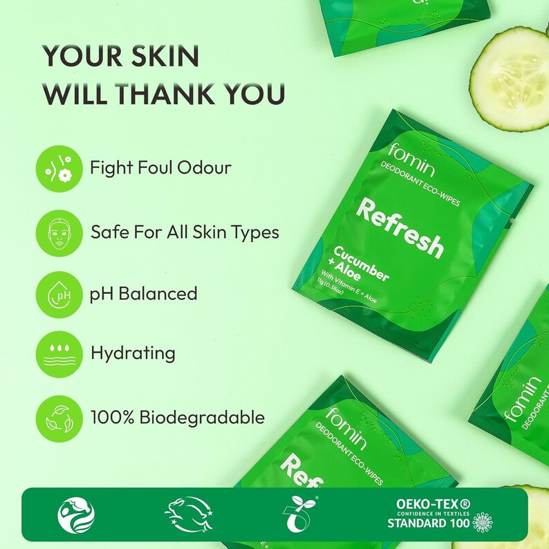 Deodorant Wipes - 30 Count Eco-friendly Cucumber Aloe Mini Deodorant ...