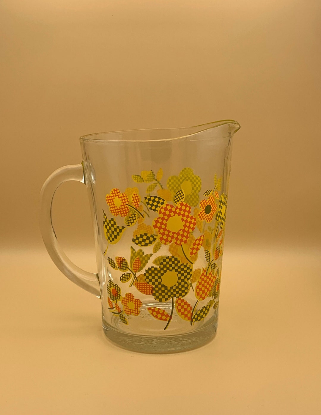 Fun & Funky 1970's Floral VINTAGE Glass Pitcher - Etsy