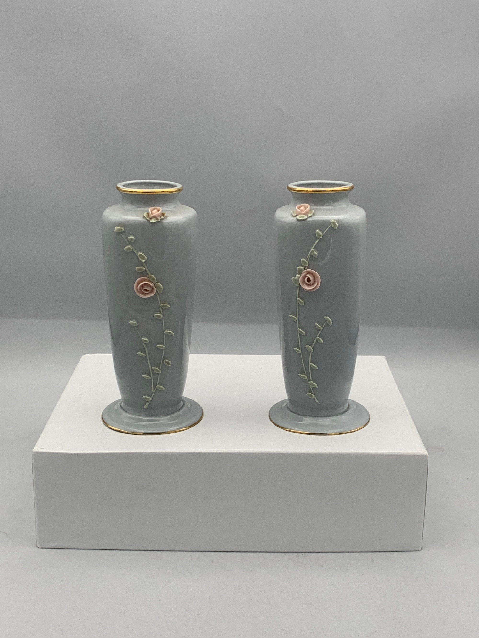 Set of RARE Royal Crest China Grey, Gold and Rose Vases - Etsy