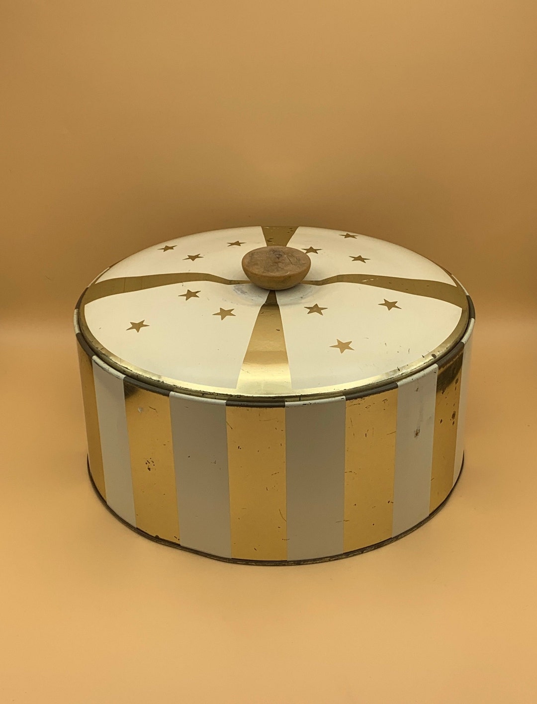 Guildcraft VINTAGE Cake Container W/ Gold & White Stripes - Etsy