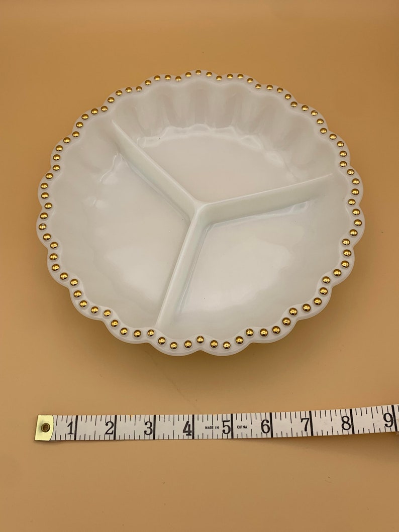 Vintage 10 Inch White Milk 3 Section Candy/nut, Tray/dish With Gold ...